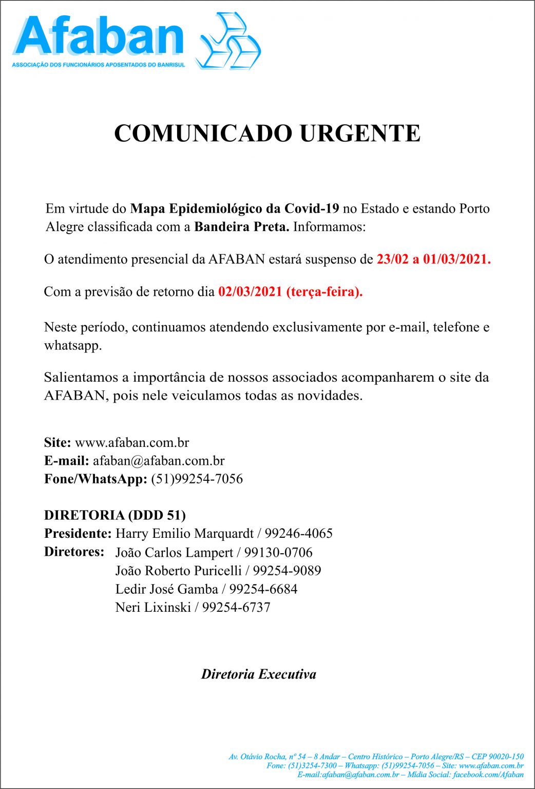 Comunicado Urgente – Afaban – Associação dos Funcionários Aposentados ...