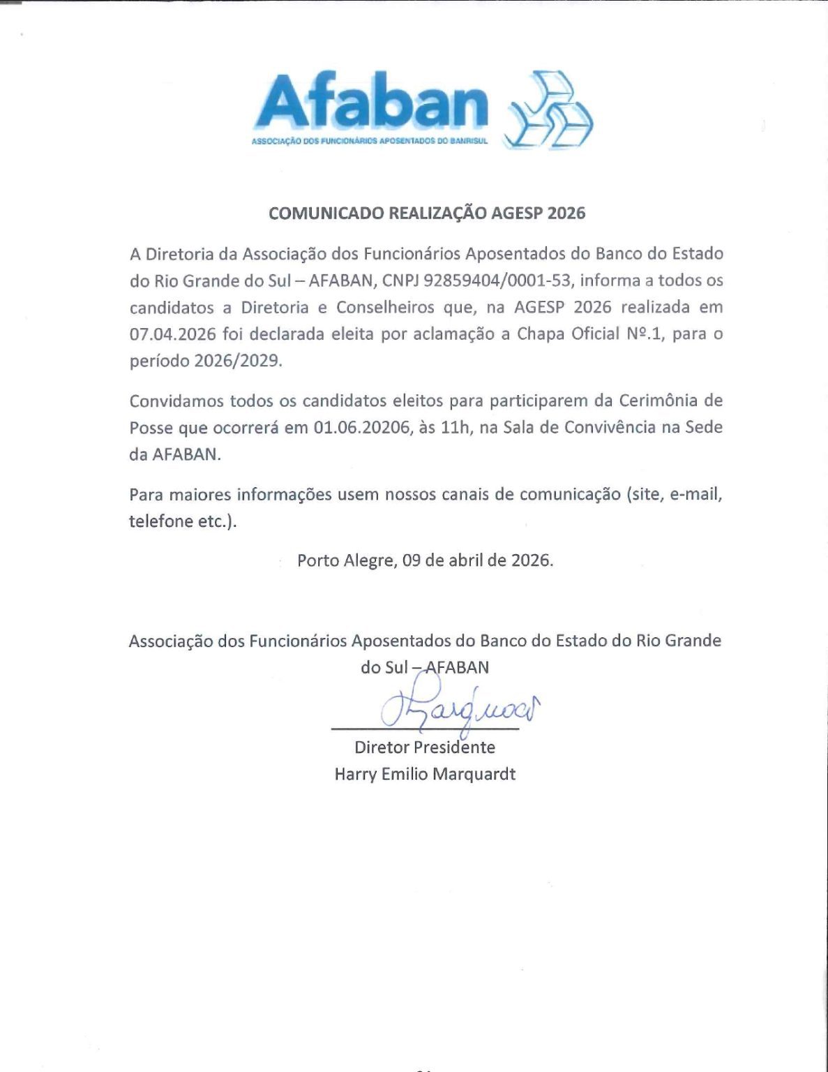 COMUNICADO AGESP 2026 – Afaban – Associação dos Funcionários ...